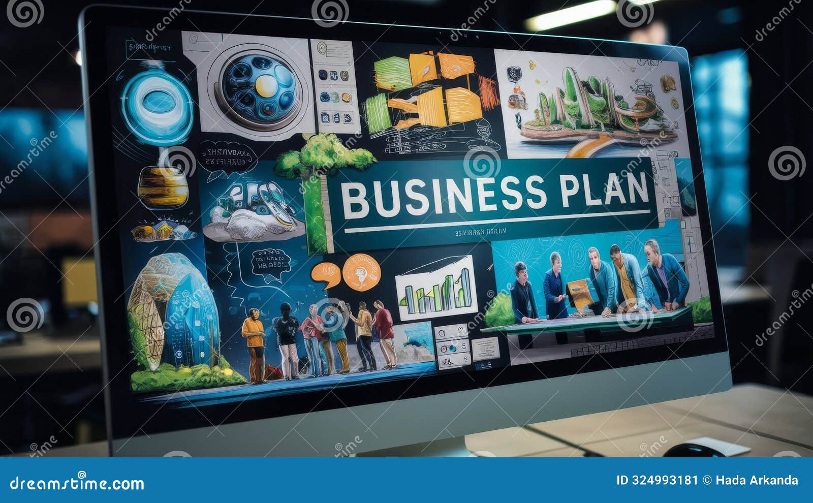 A Desktop Computer with a Visual Business Plan Stock Illustration ...