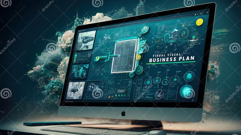 A Desktop Computer with a Visual Business Plan Stock Illustration ...