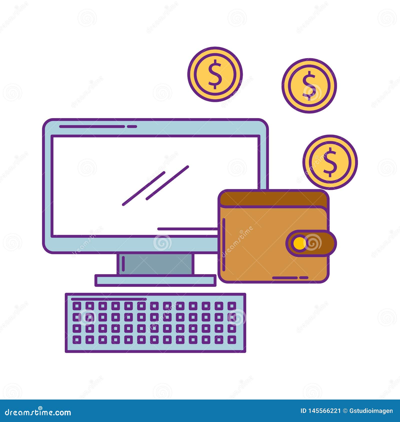 Desktop Computer with Wallet and Coins Stock Vector - Illustration of ...