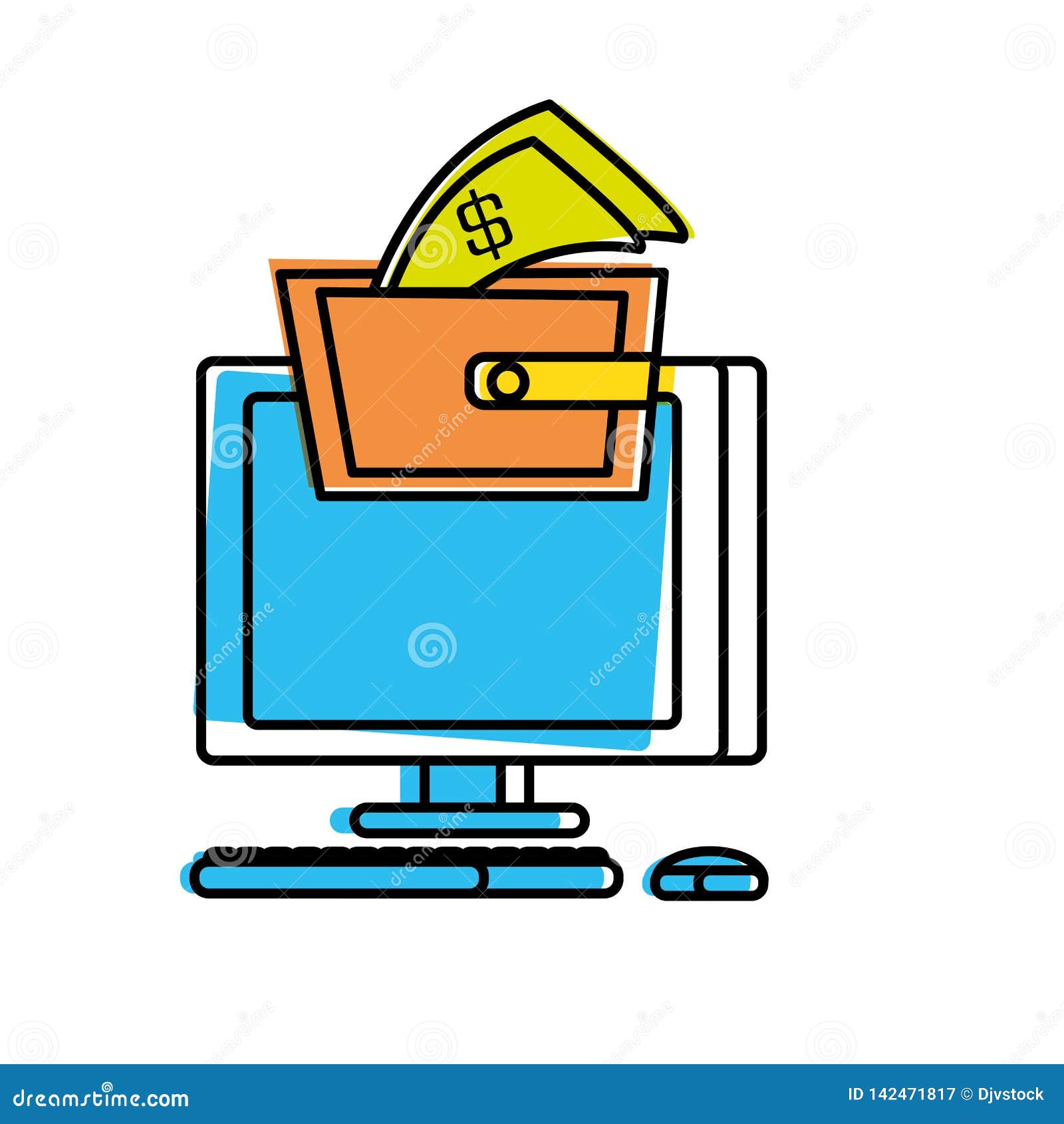 Desktop Computer with Wallet Stock Vector - Illustration of isolated ...