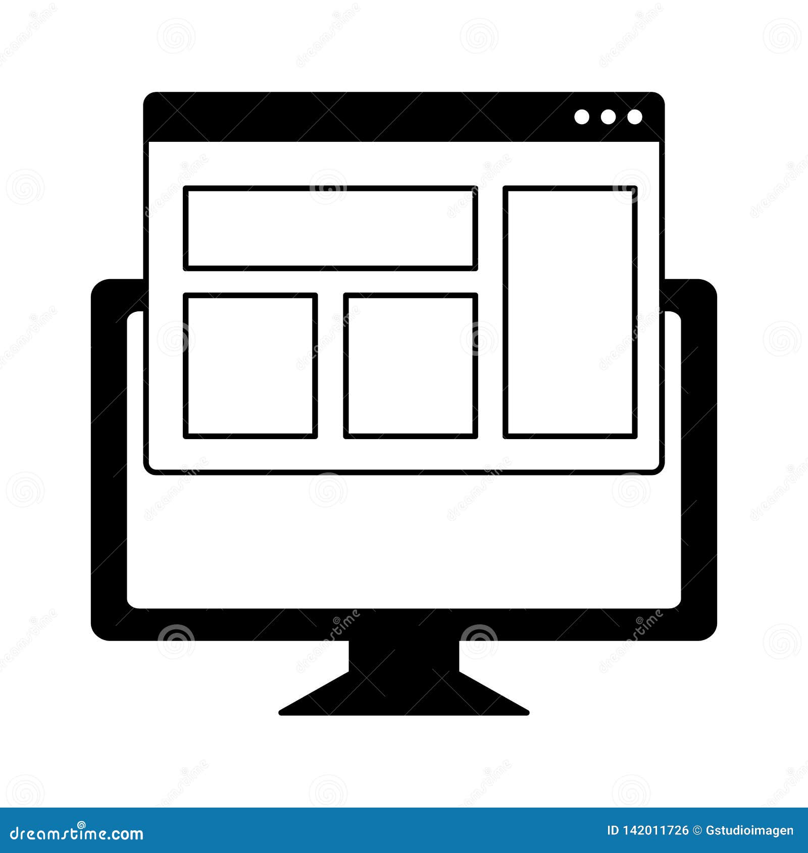 Desktop Computer with Webpage Template Stock Vector - Illustration of ...