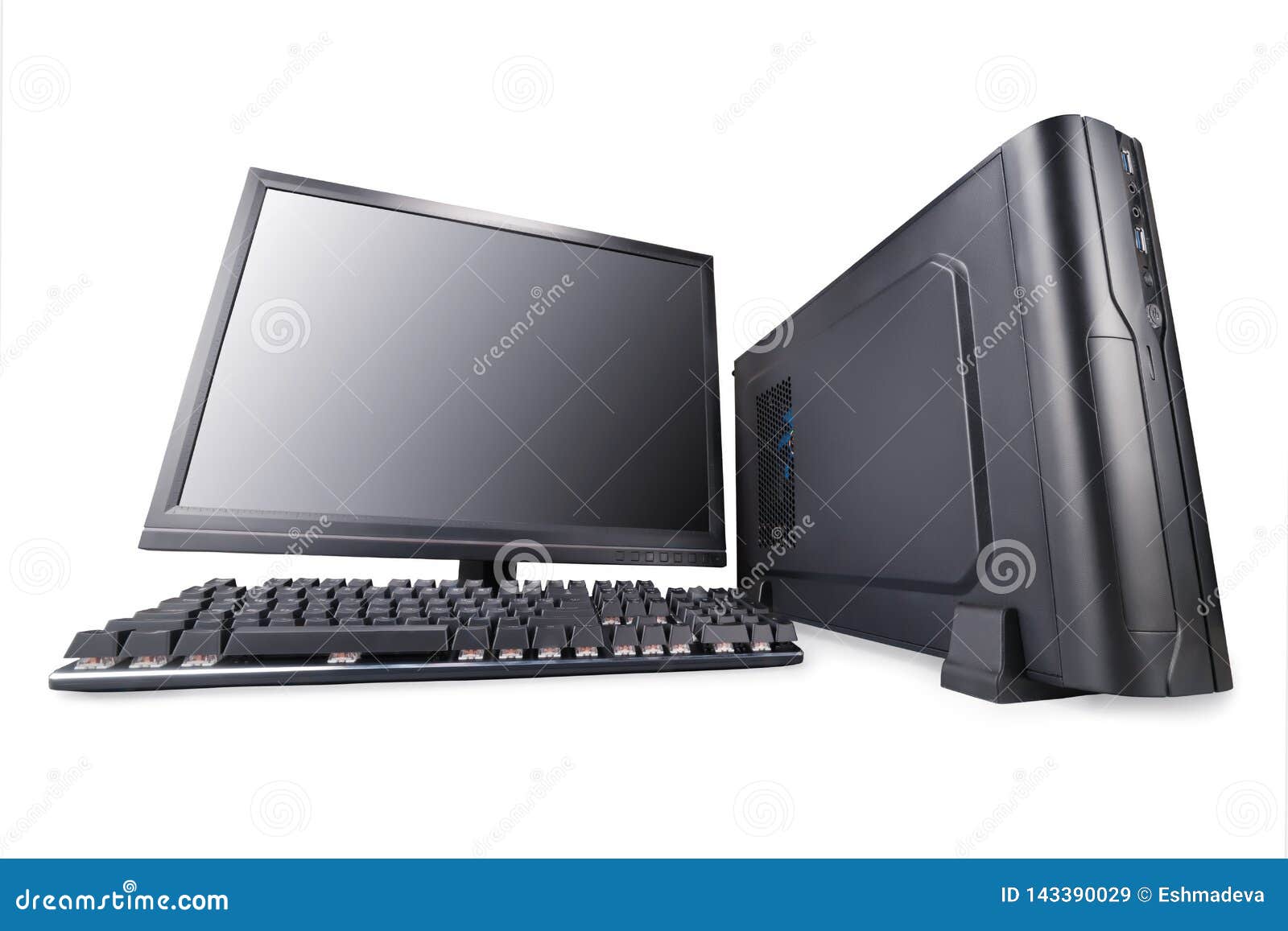 Desktop Computer in Wide Angle Perspective Isolated with Clipping Path ...