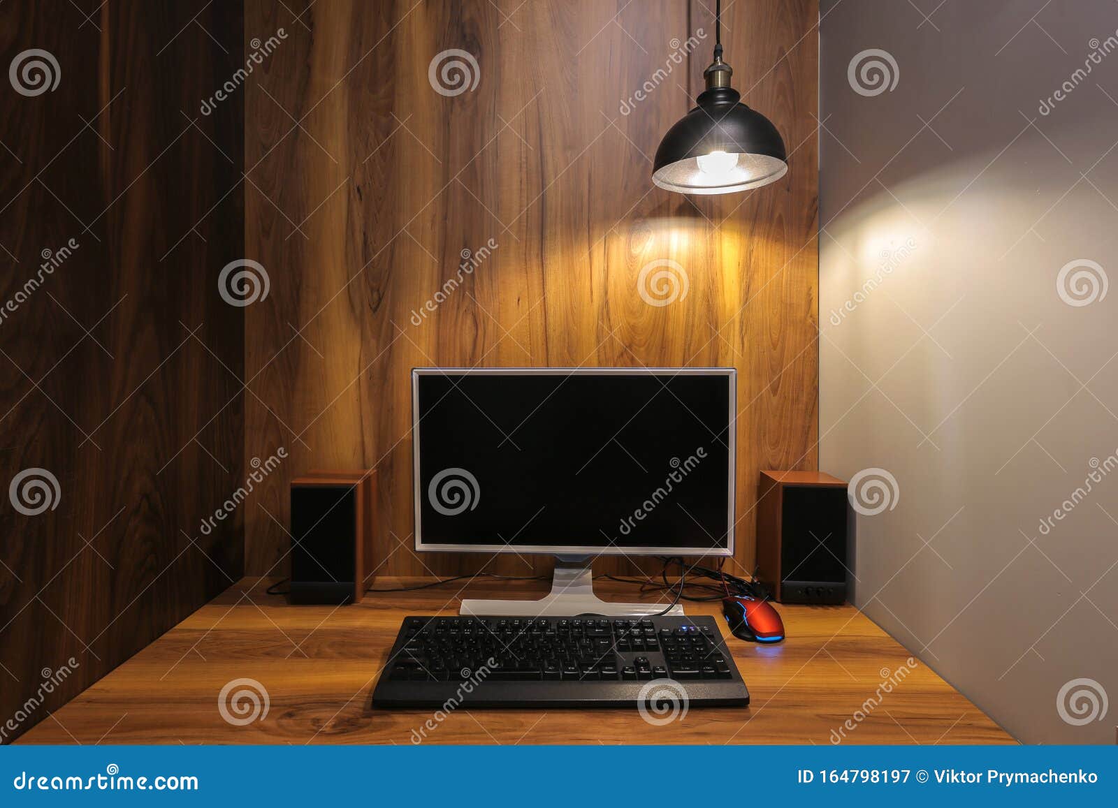 Desktop Computer on the Wooden Table Stock Image - Image of interior ...