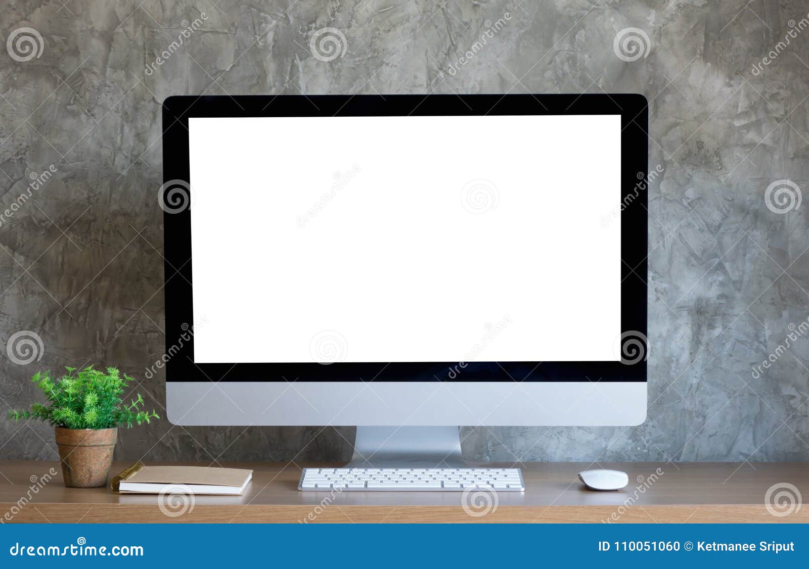 Desktop Computer on Work Desk with Blank Screen Stock Photo - Image of ...
