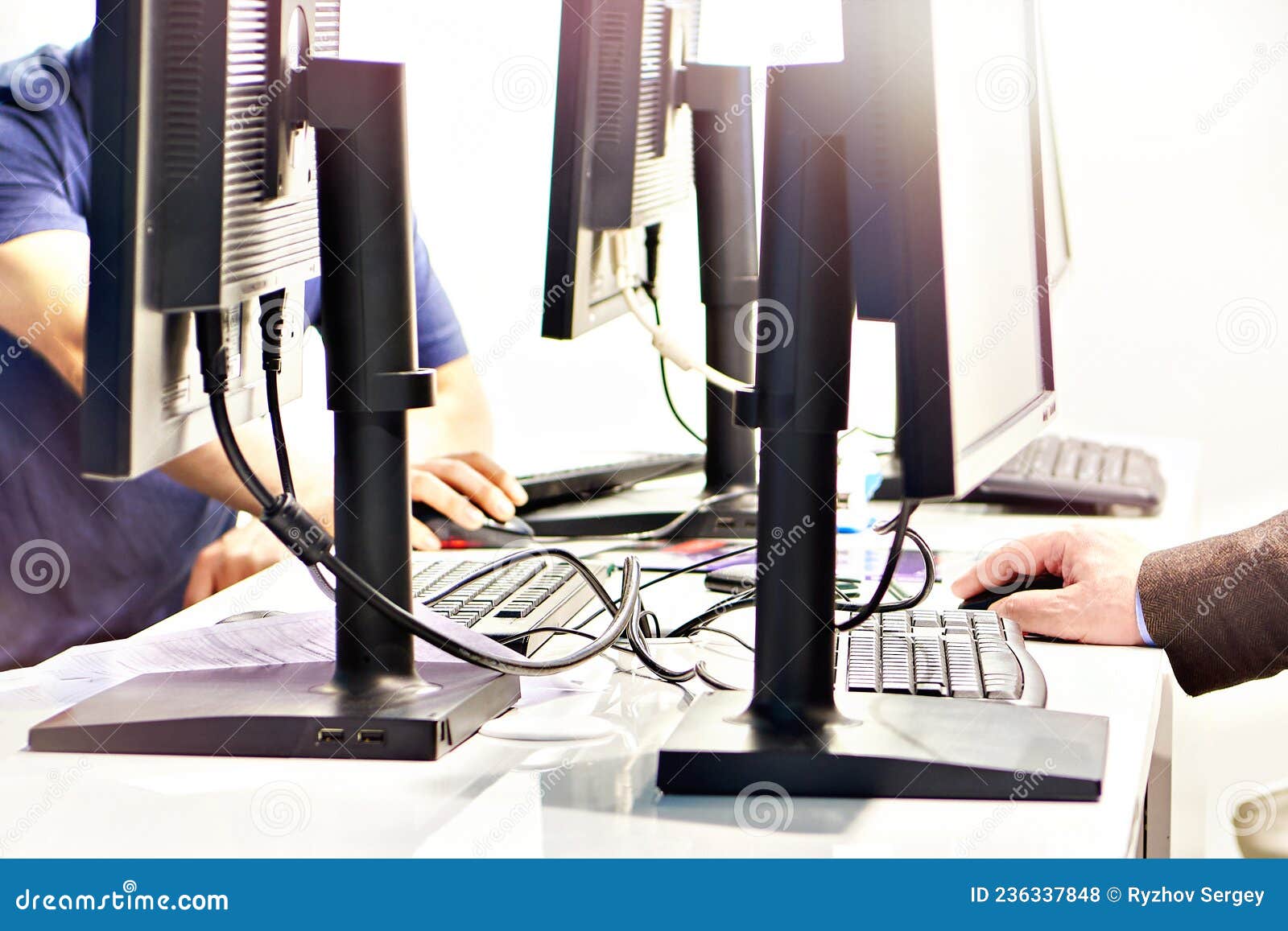 Desktop Computers and Hands People Users Stock Photo - Image of ...