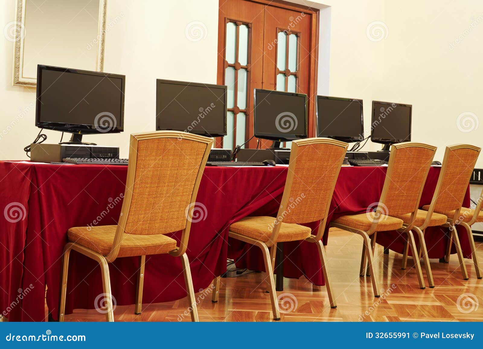 Desktop computers on table editorial photo. Image of furniture - 32655991