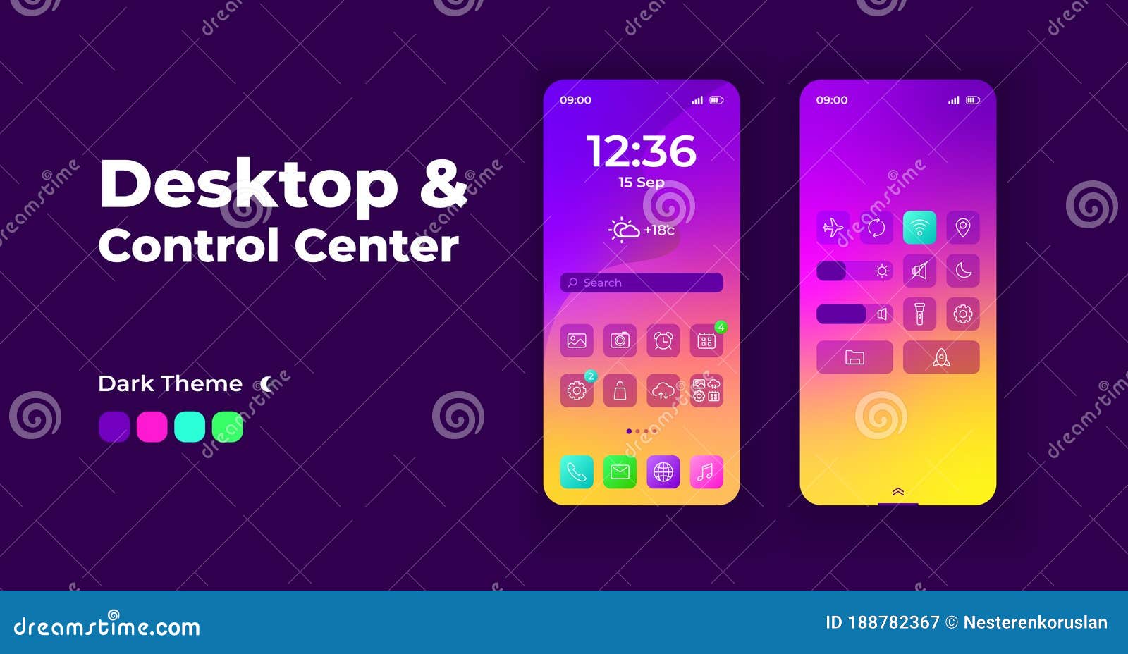 Desktop and Control Center Smartphone Interface Vector Templates Set ...