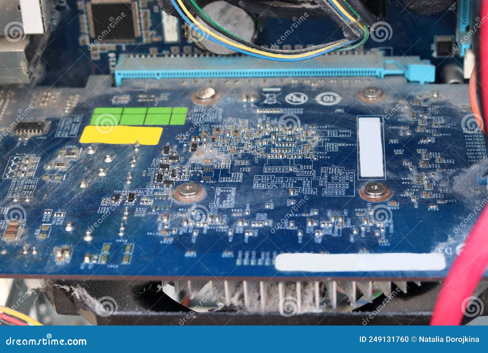 The Desktop is Covered in Dust. Dust on the Computer Board. Computer ...