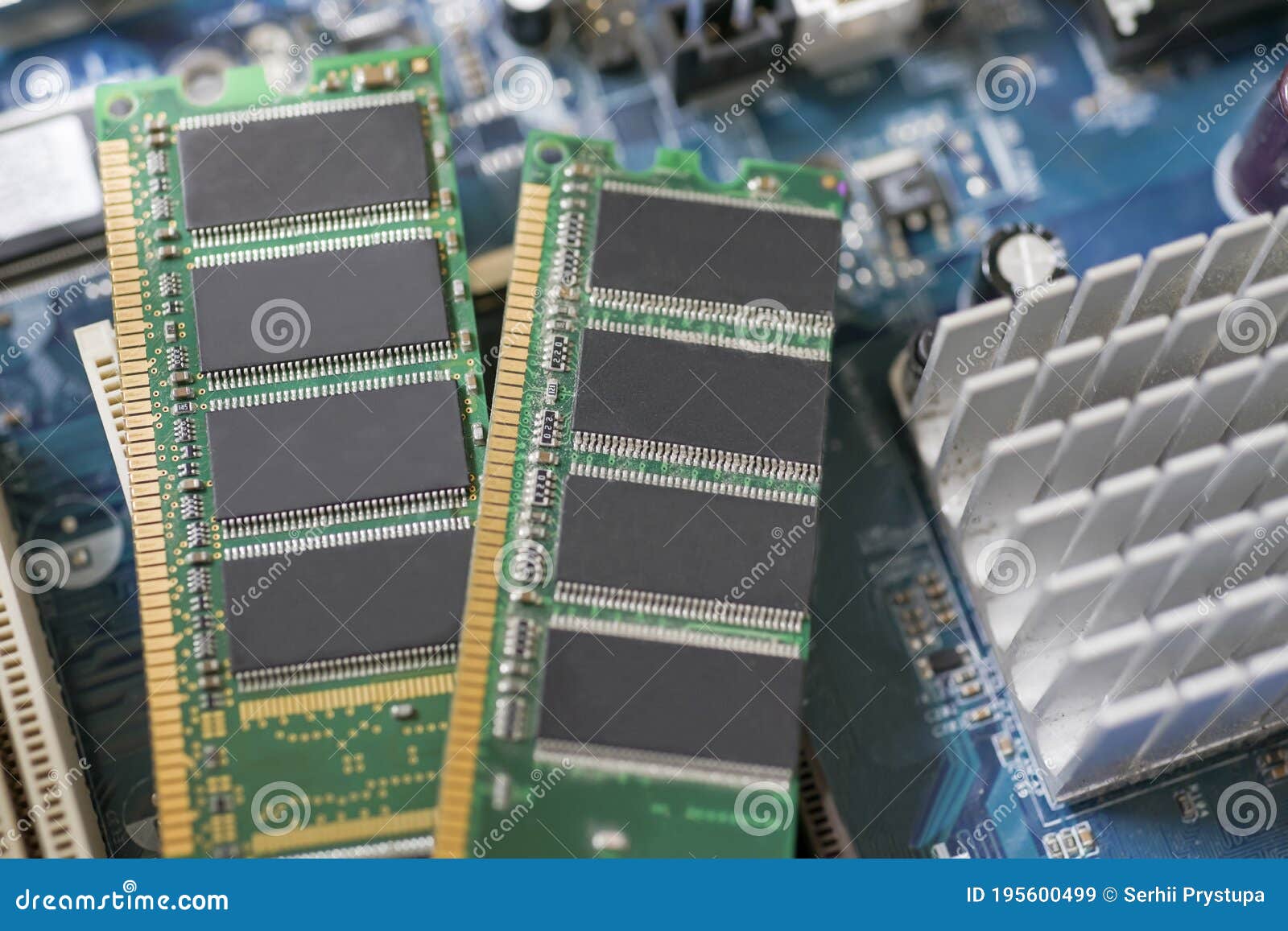 Desktop DDR RAM, Against the Background of a Computer Motherboard ...