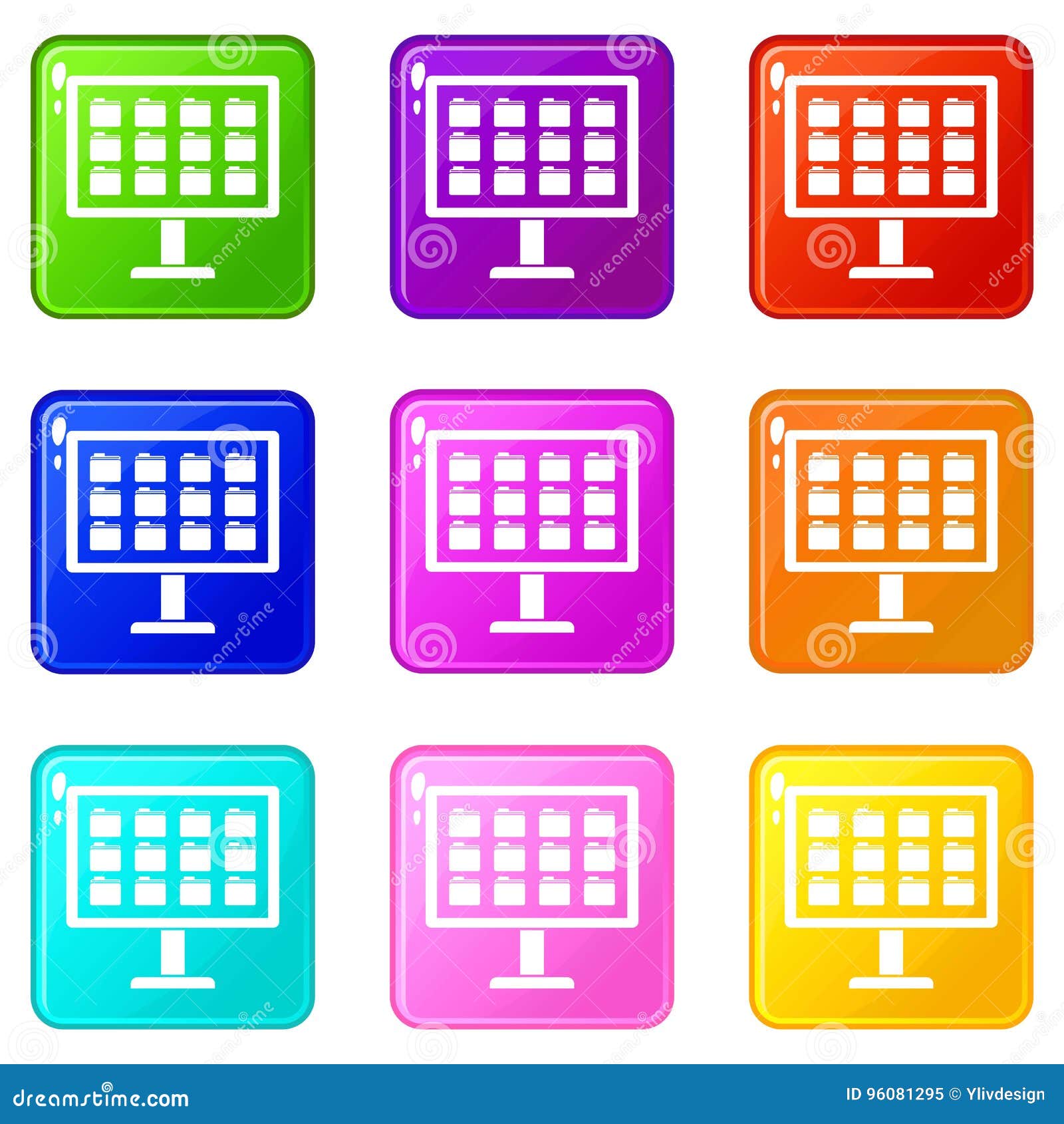 Desktop Des Computers Mit Satz Der Ordnerikonen 9 Vektor Abbildung ...