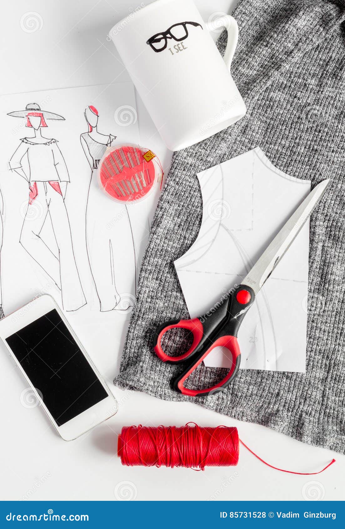 Desktop Designer Clothes with Tools Top View Mock Up Stock Photo ...