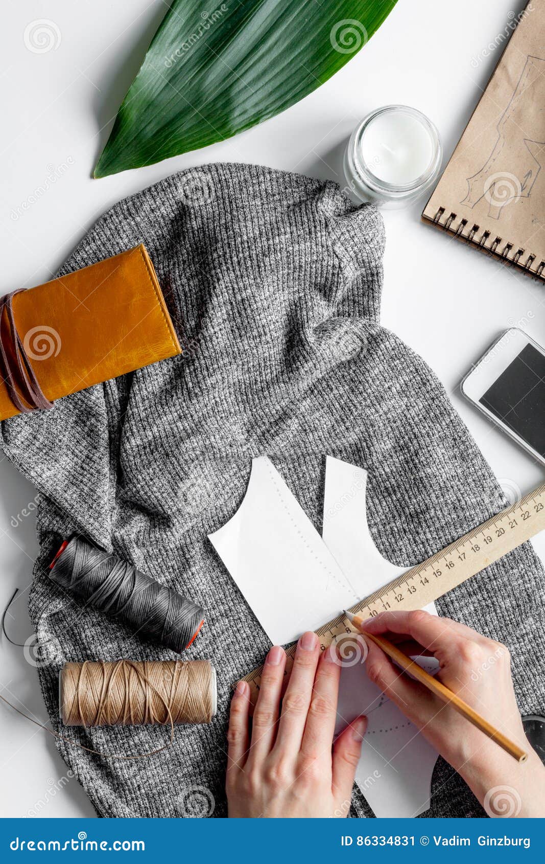 Desktop Designer Clothes with Tools Top View Mock Up Stock Image ...