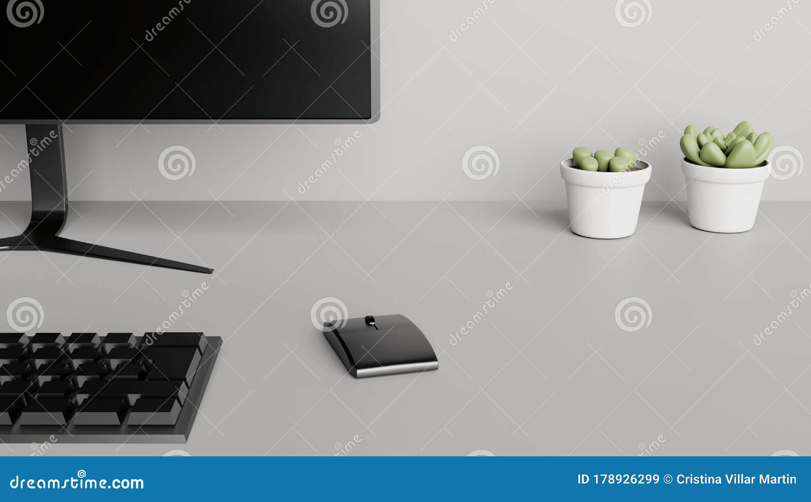 Desktop Detail with a Computer Screen, Keyboard, Mouse and Cactus ...