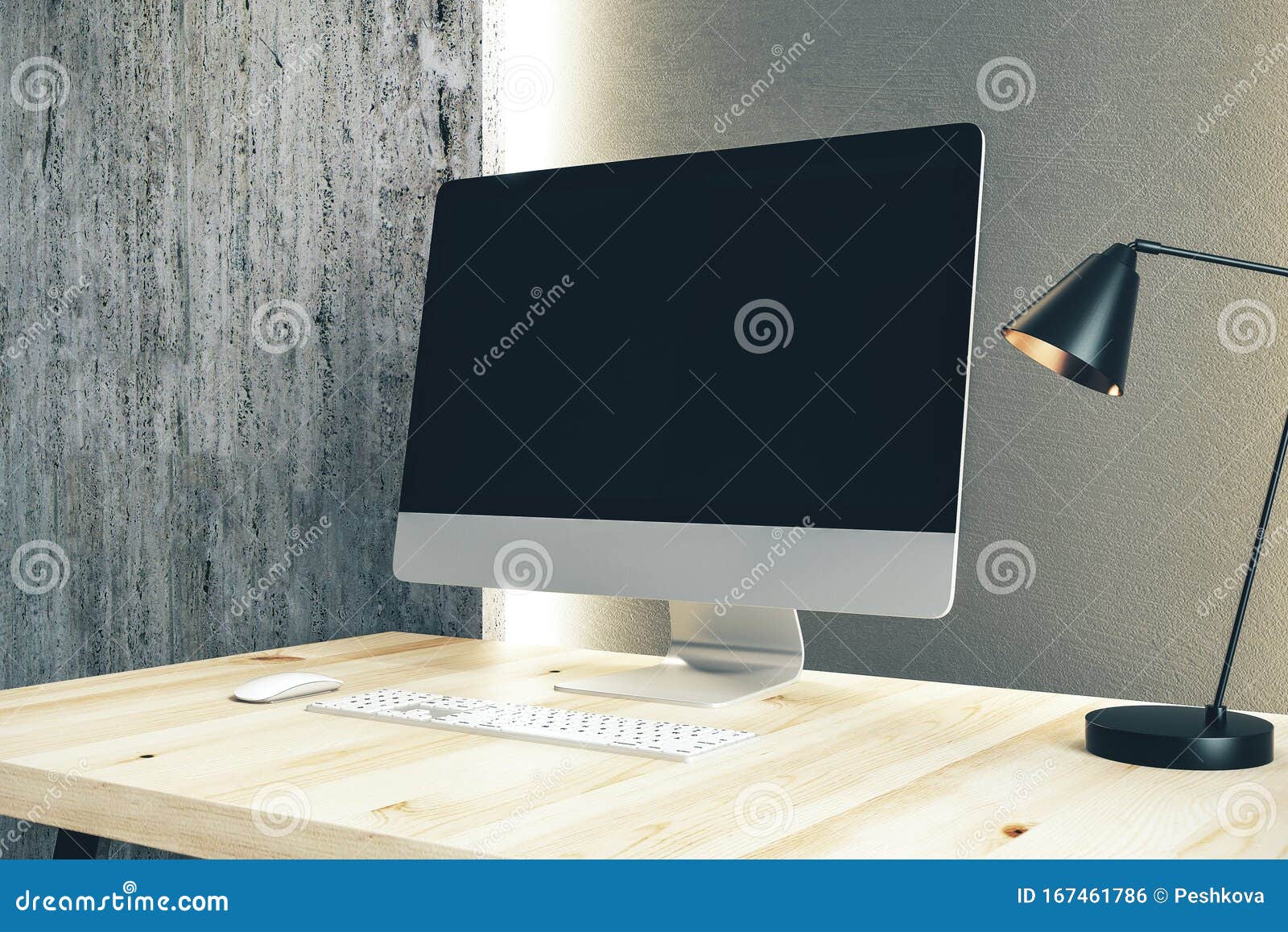Desktop with Empty Black Computer Screen Stock Illustration ...