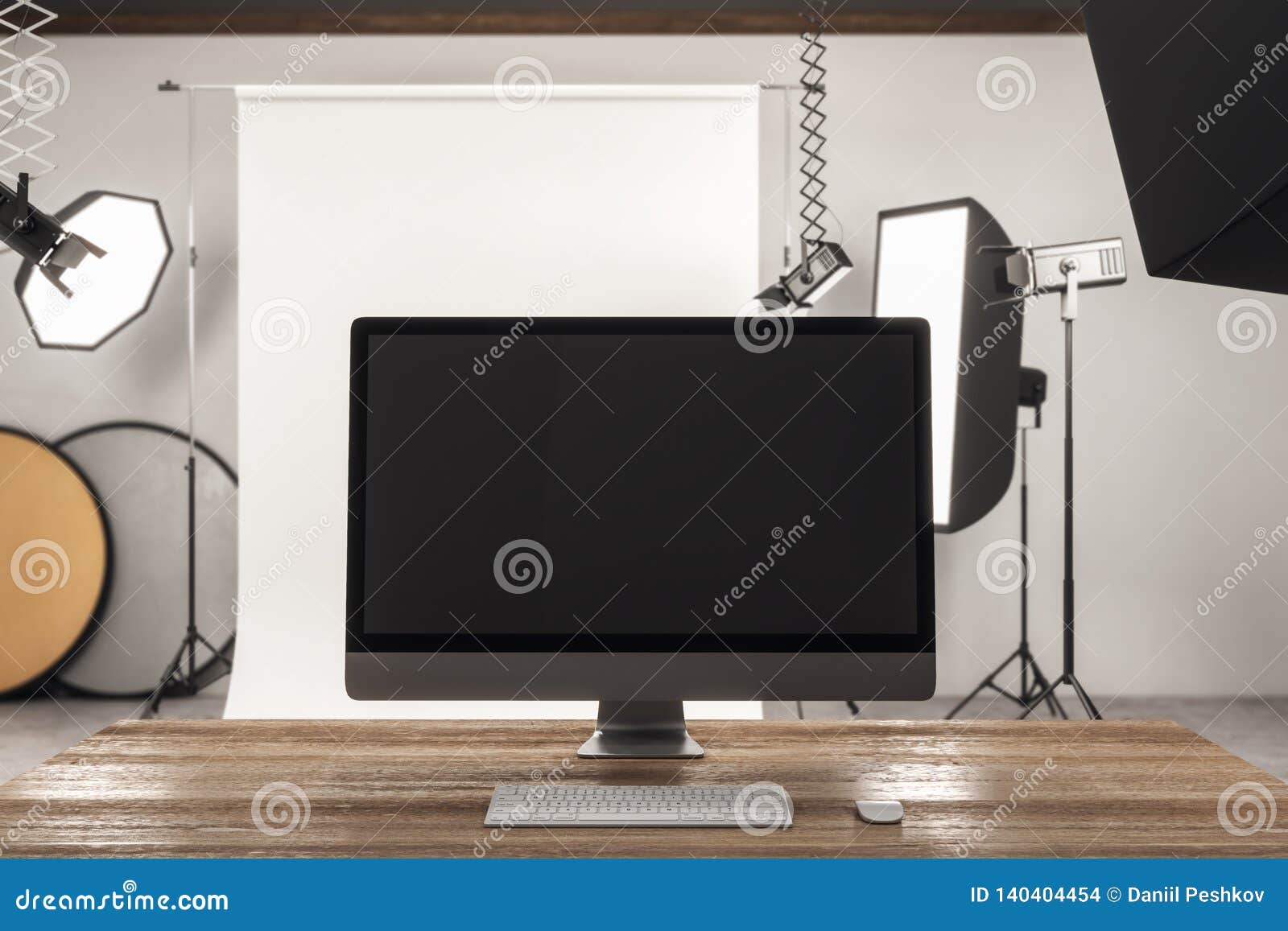 Desktop with Empty Computer Editorial Stock Image - Illustration of ...