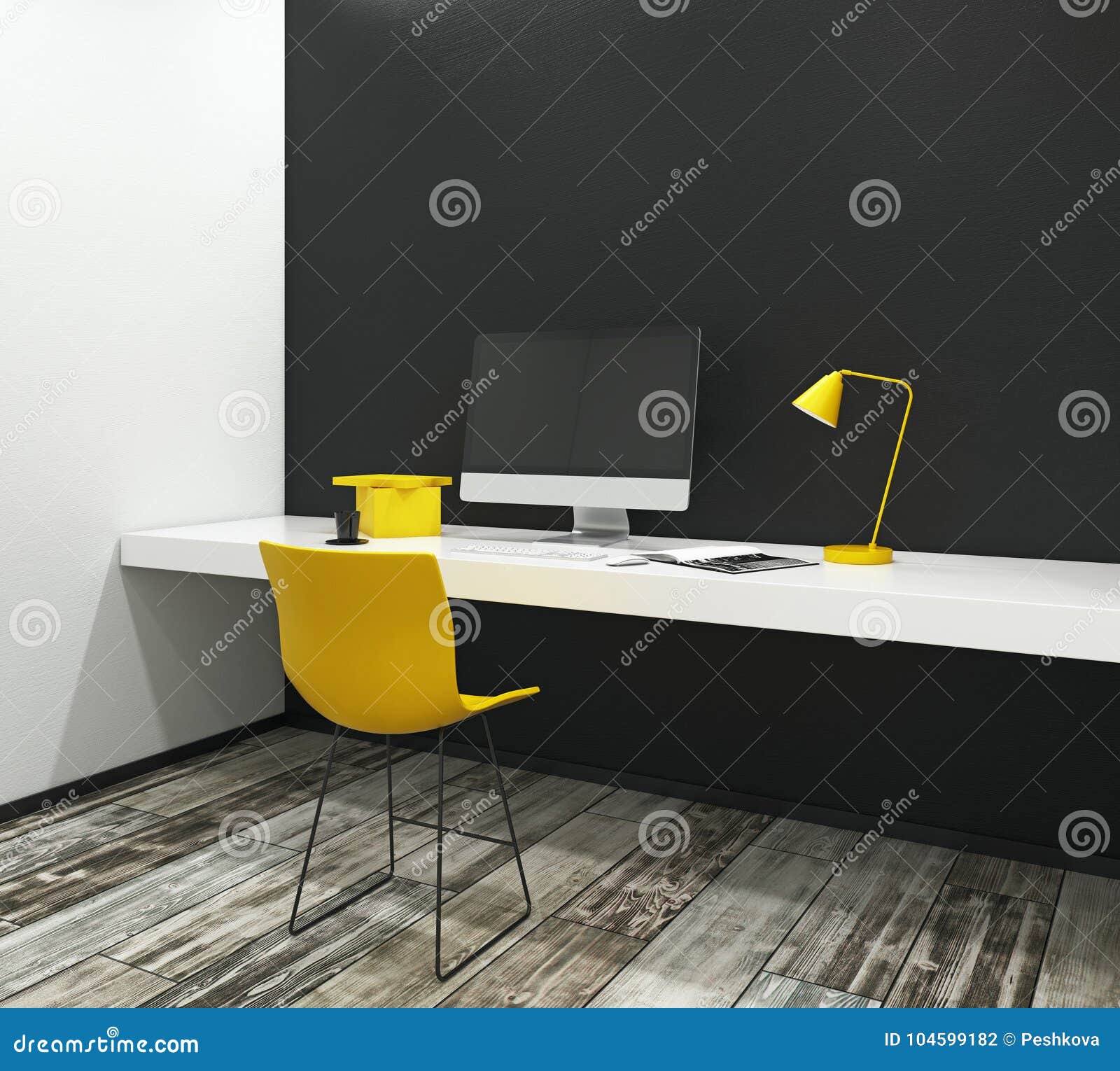 Desktop with Empty Computer in Modern Interior Stock Photo - Image of ...