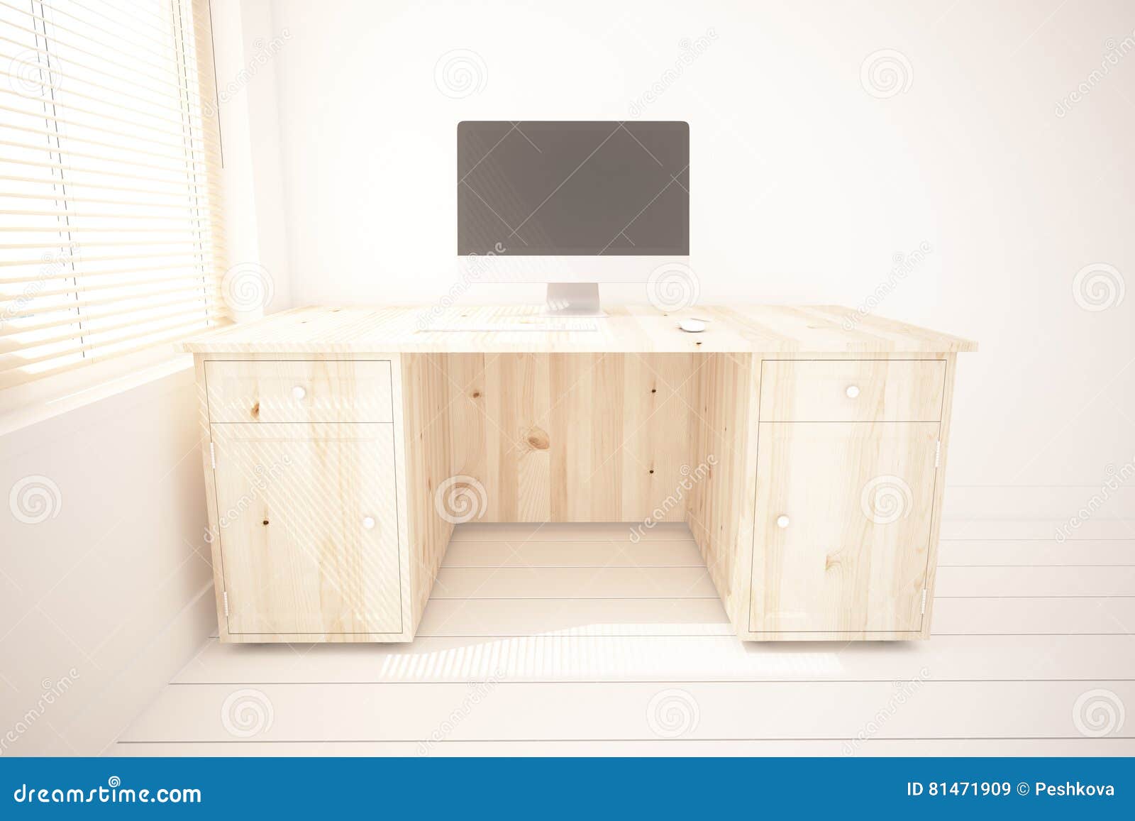 Desktop with Empty Computer Screen Stock Illustration - Illustration of ...