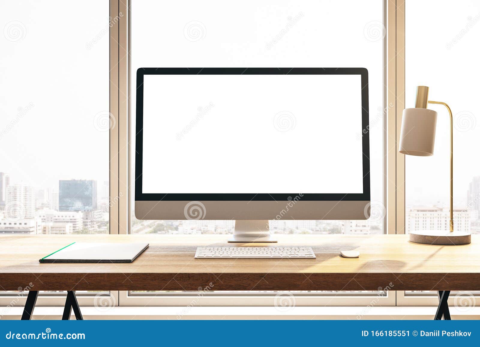 Desktop with Empty Computer Screen Stock Illustration - Illustration of ...