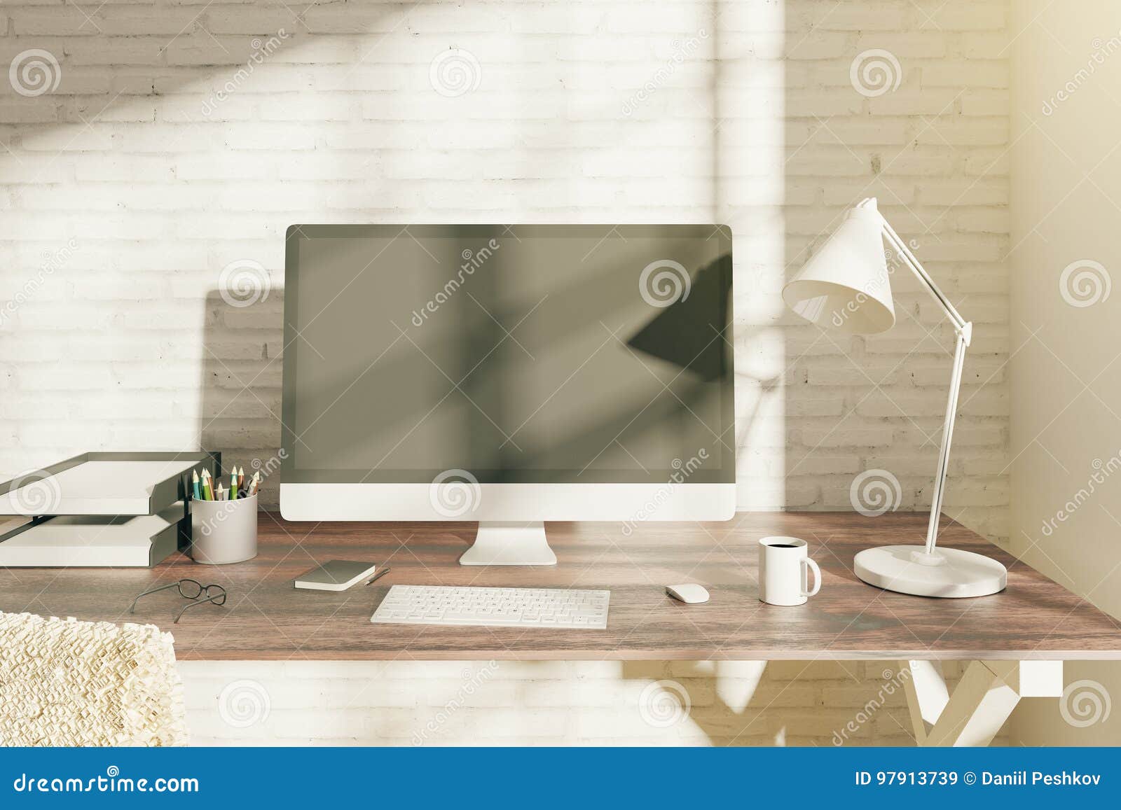 Desktop with Empty White Computer Screen Editorial Stock Image ...