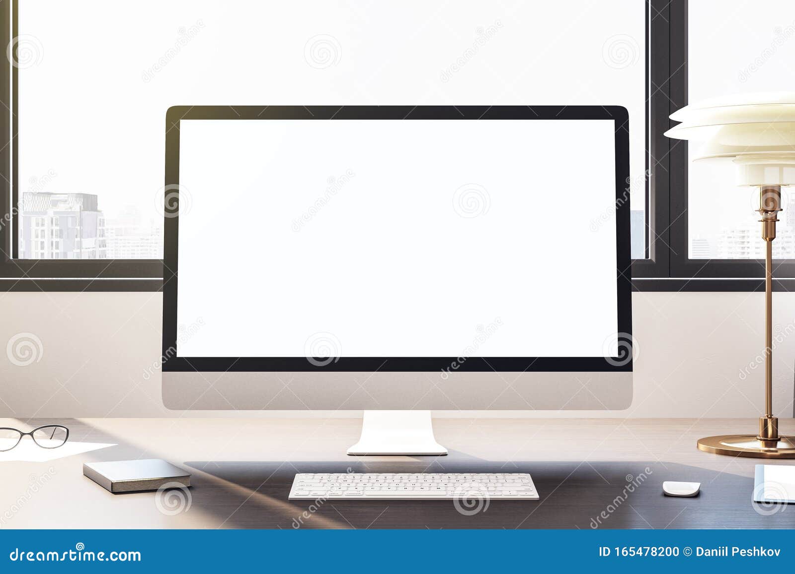 Desktop with Empty White Computer Screen Editorial Image - Illustration ...