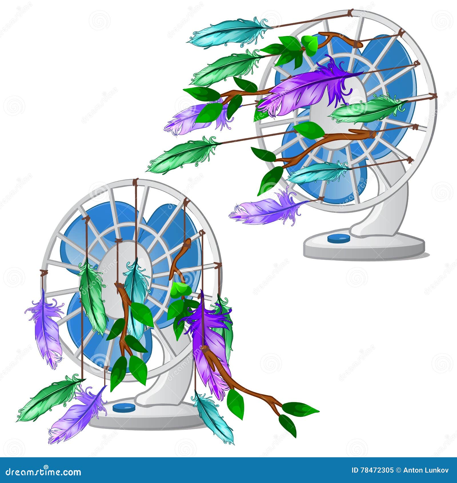Desktop Fan with Colorful Feather Isolated Stock Vector - Illustration ...