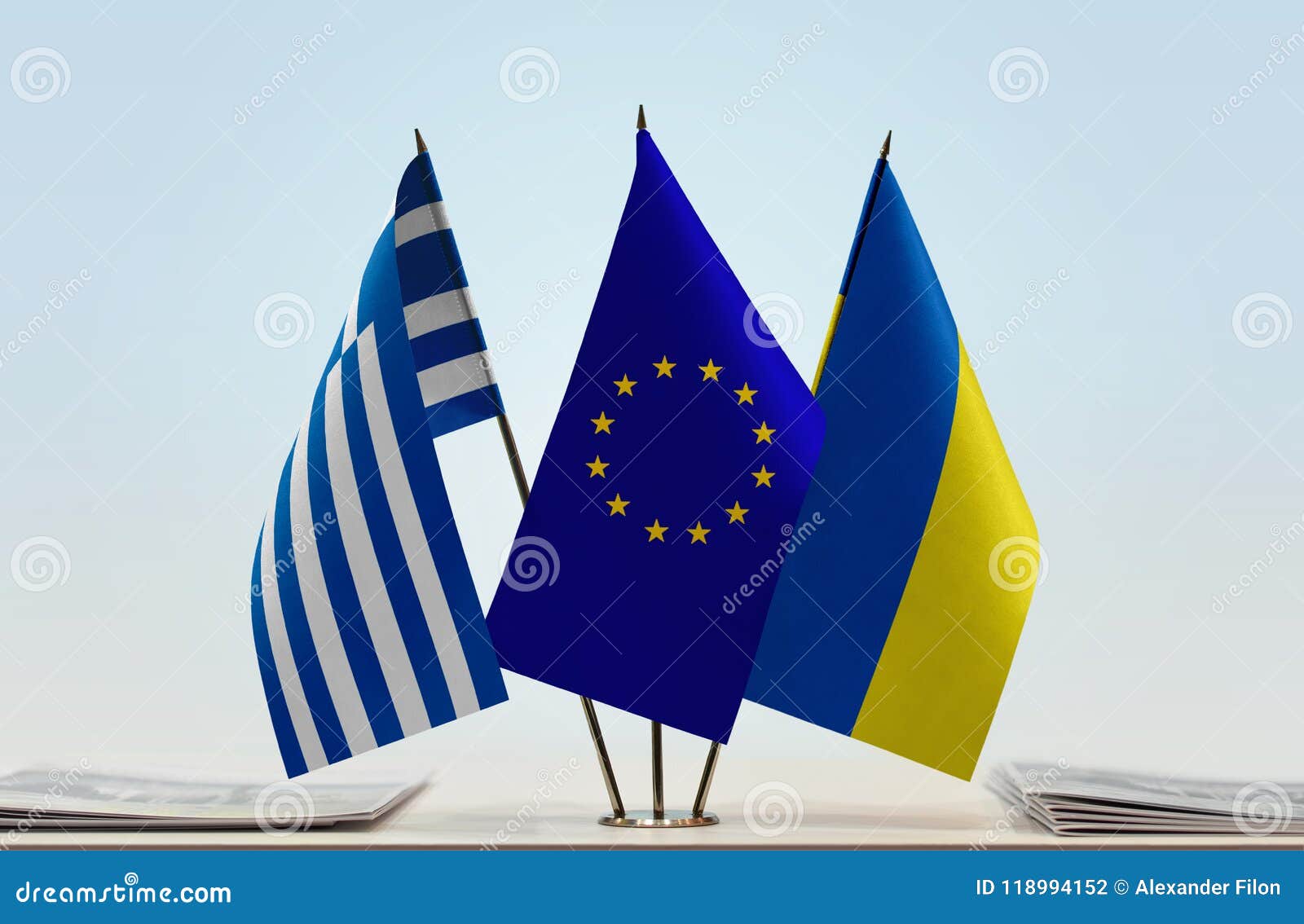 Flags of Greece European Union and Ukraine Stock Photo - Image of ...