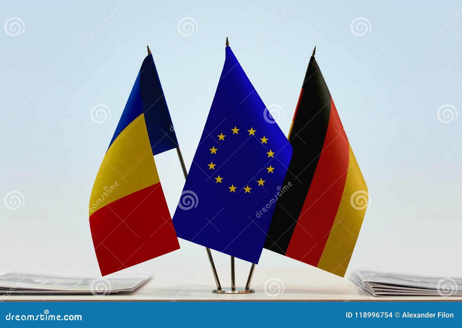 Flags of Romania European Union and Germany Stock Photo - Image of ...