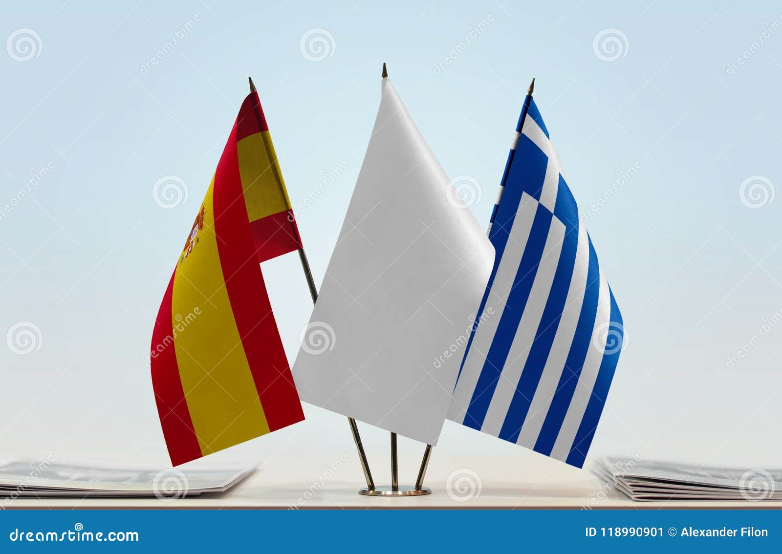 Flags of Spain and Greece stock image. Image of congress - 118990901