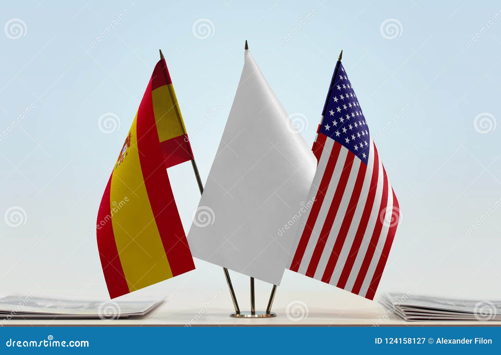 Flags of Spain and USA stock image. Image of convention - 124158127