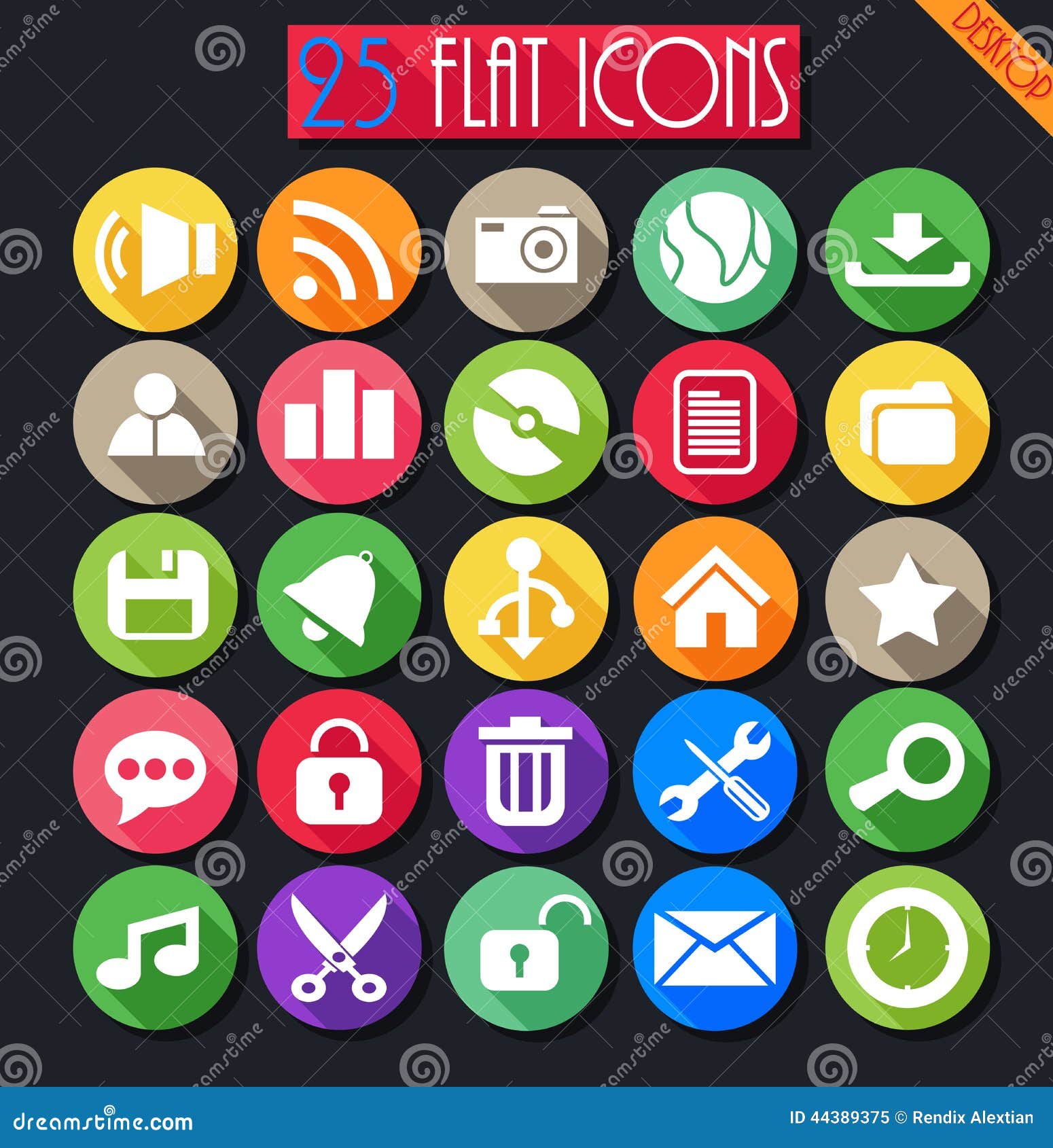 Desktop Flat Icons Set stock vector. Illustration of internet - 44389375