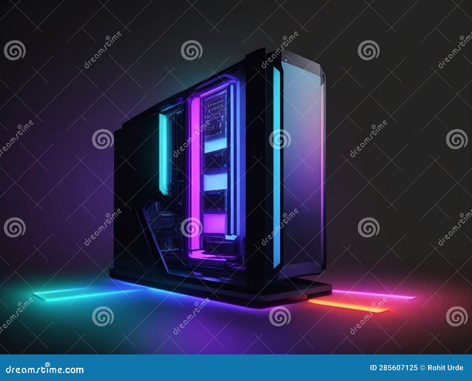 Desktop Gaming Computer with RGB LED Lighting in Dark Background Stock ...