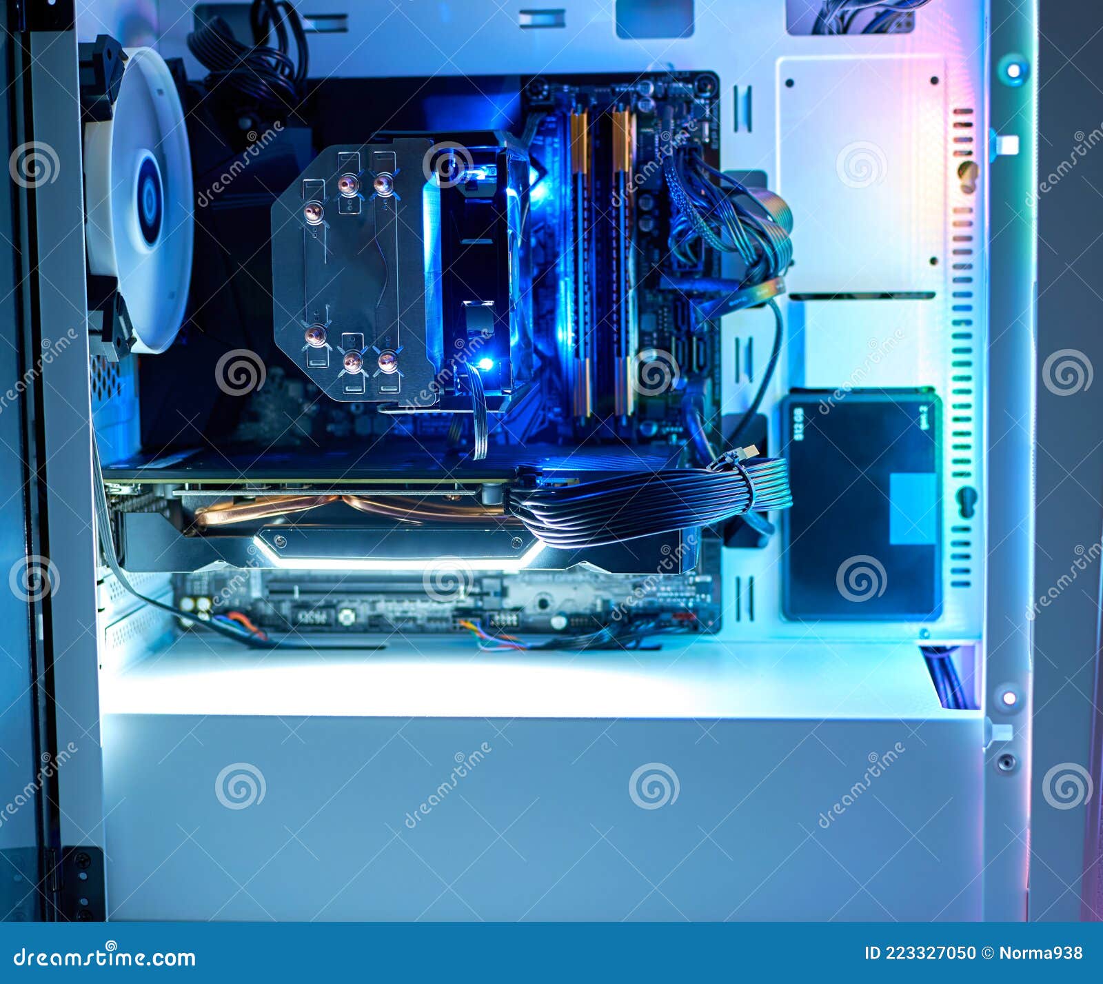 Desktop Gaming PC and CPU Cooling Fans with RGB Light. Components of ...