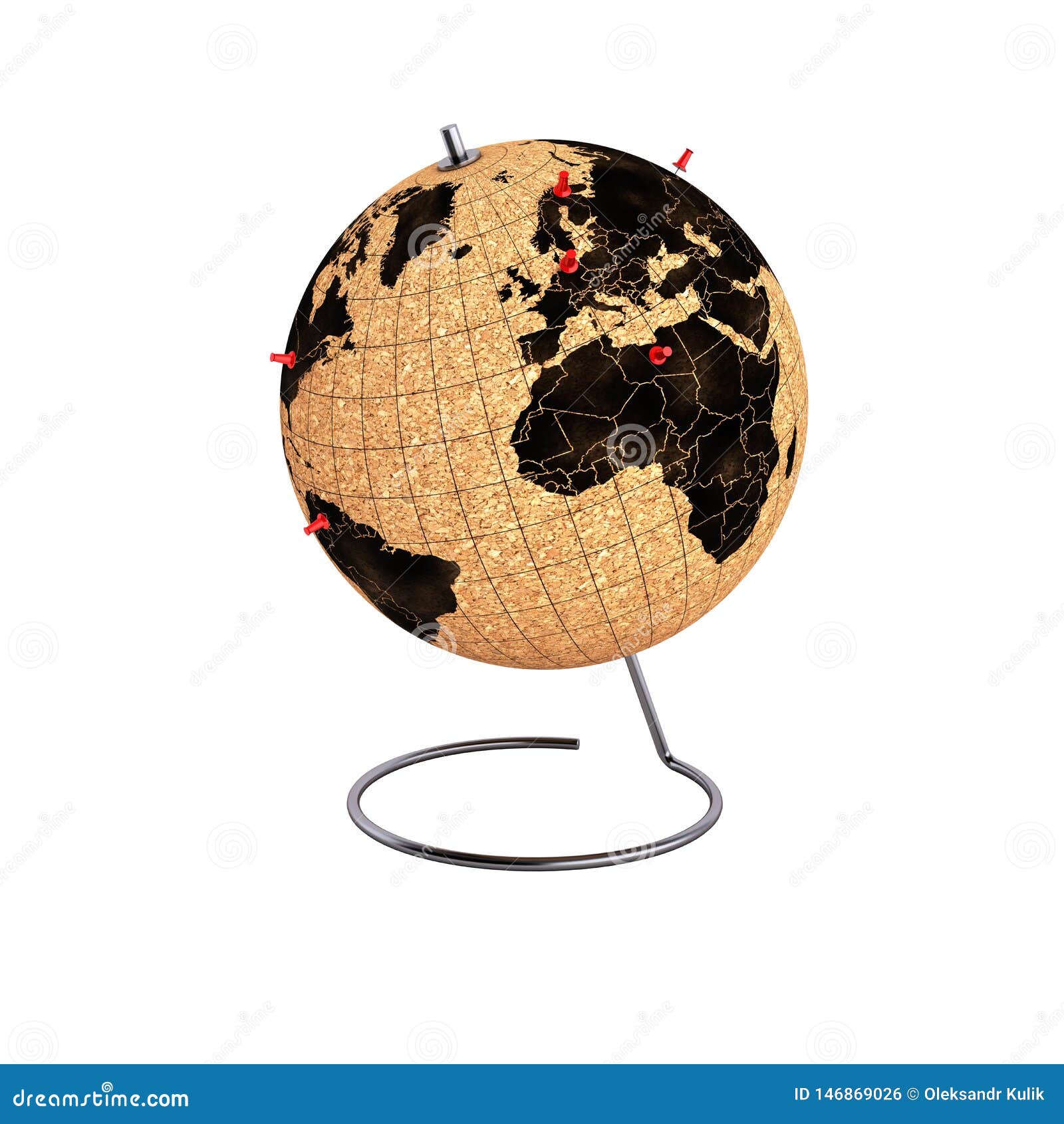 Desktop Globe with Pins Withput Shadow on the Map 3d Stock Illustration ...