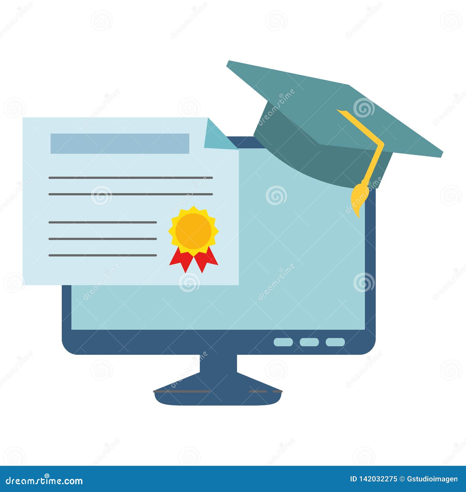 Desktop with Hat and Diploma Graduation Stock Vector - Illustration of ...