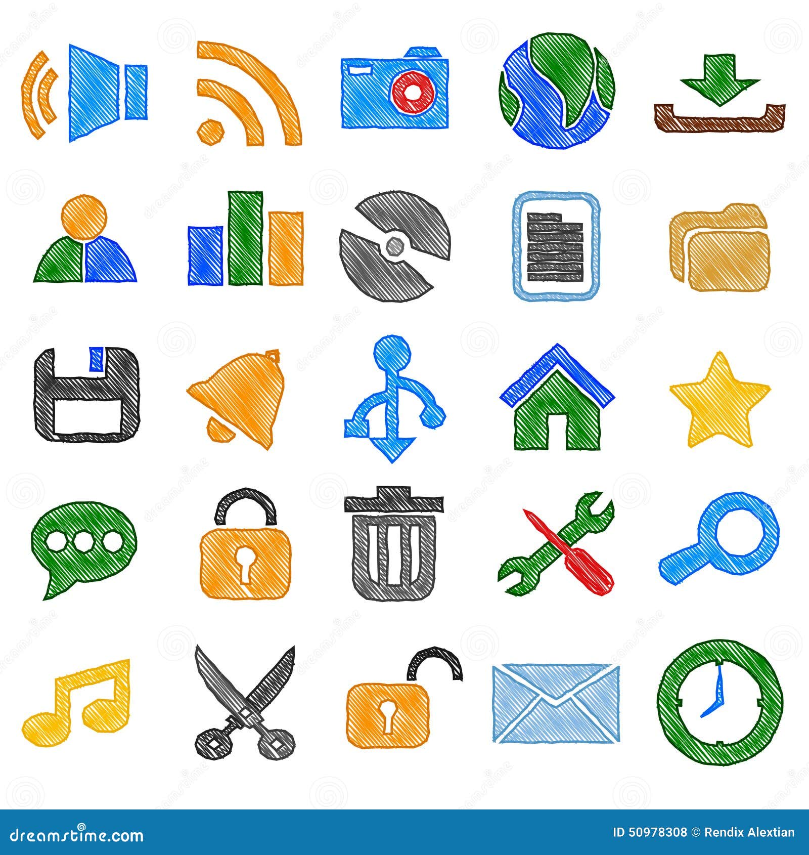 Desktop Icon Pen Shading Effect Sets Stock Vector - Illustration of ...