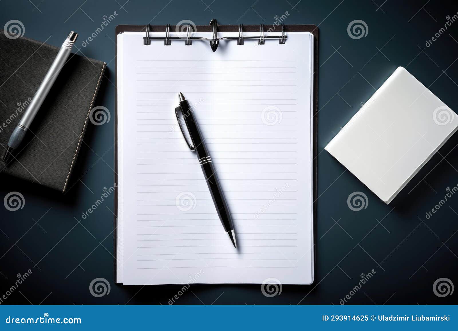 Desktop Interior, Blank Notepad with Pen on a Dark Tabletop Stock ...