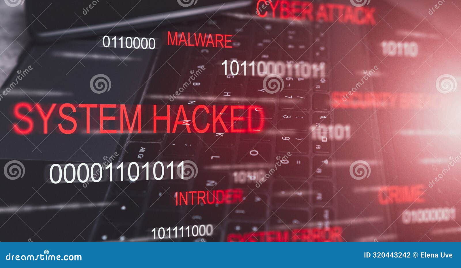 Desktop Laptop Keyboard with System Hacked Alert VR Screen. Stock Photo ...