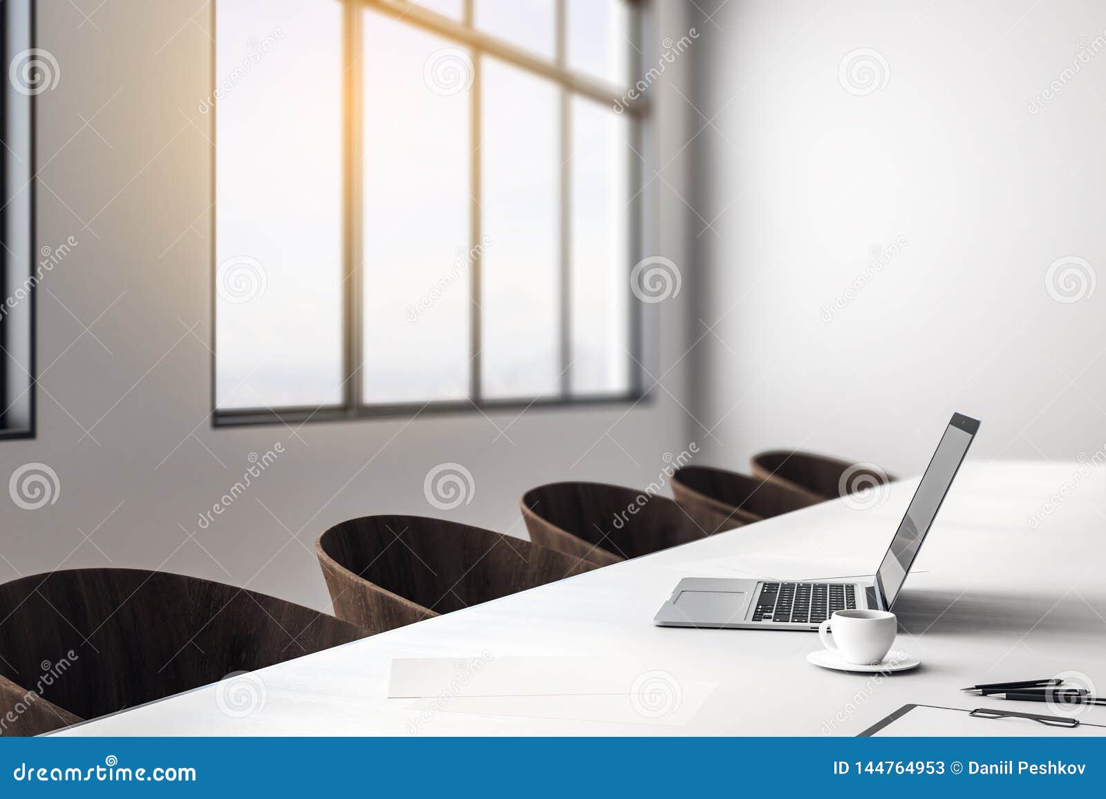 Desktop with Laptop in Meeting Room Stock Illustration - Illustration ...