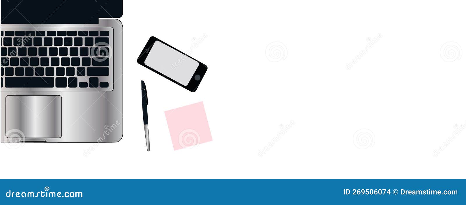 Desktop with Laptop, Paper, Phone and a Pen Stock Illustration ...