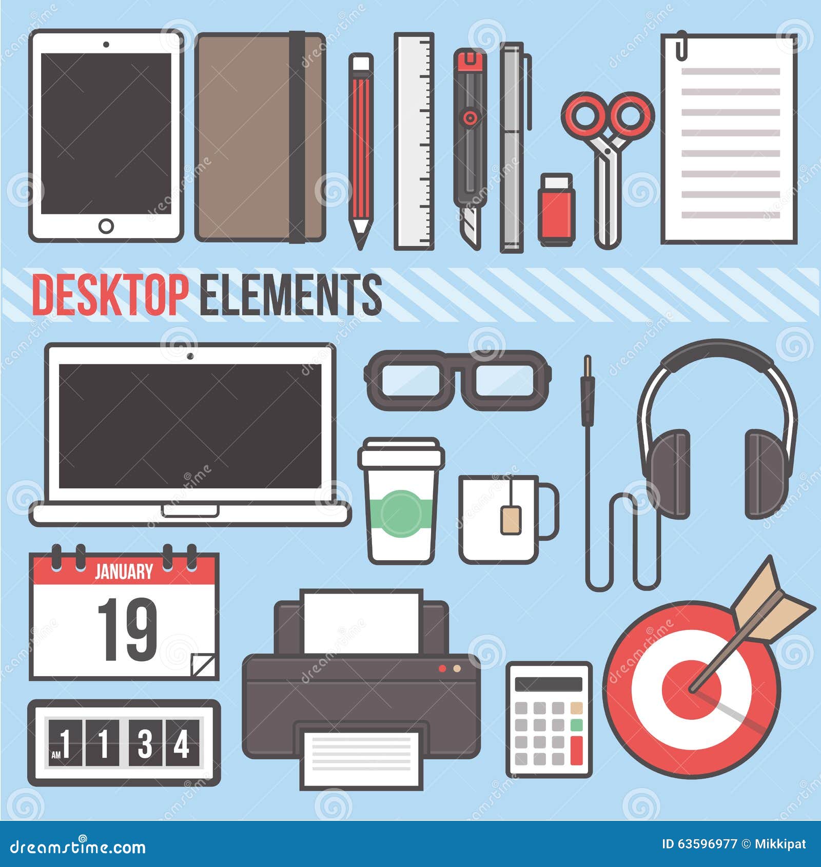 Desktop Laptop Tablet Computer Element Flat Design Vector Illustration ...