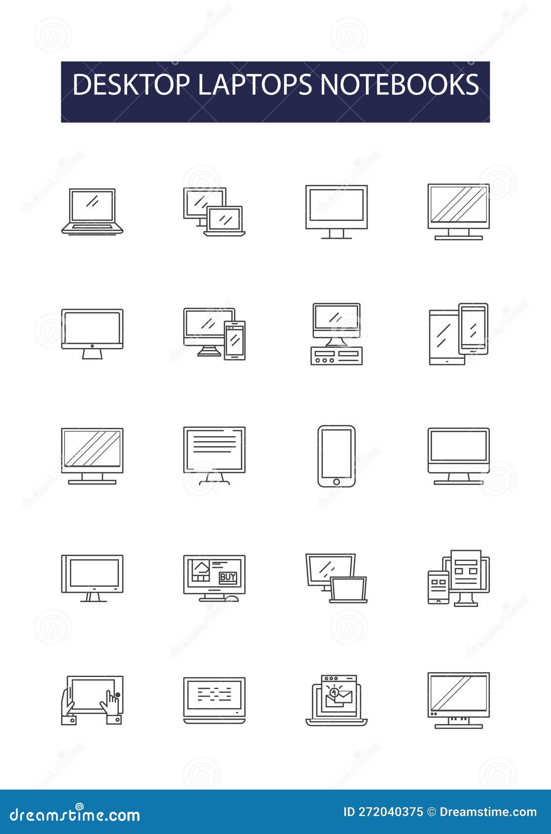 Desktop Laptops Notebooks Line Vector Icons and Signs. Laptop, Computer ...
