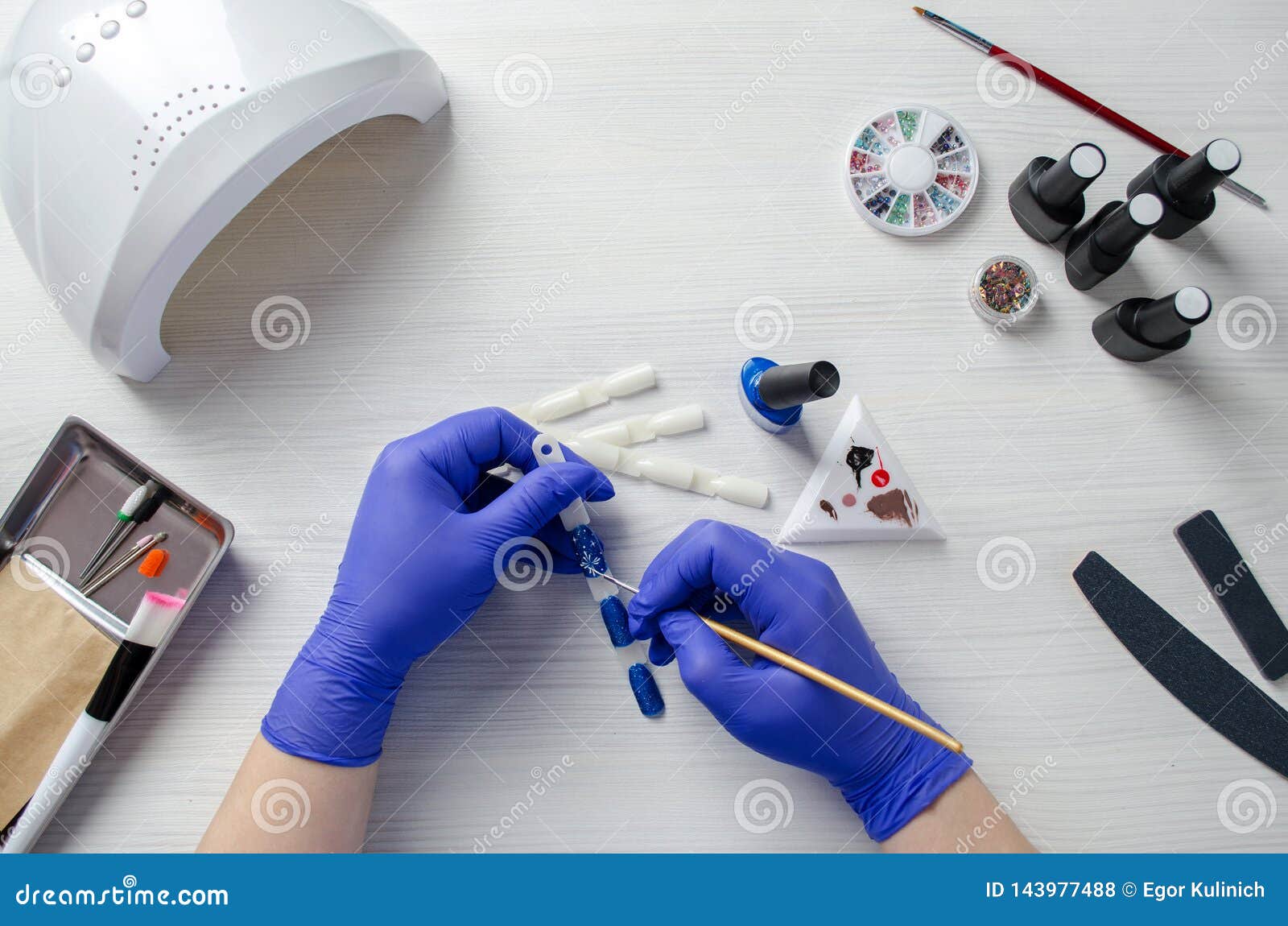 Desktop Manicure. Various Elements for Nail Design. Master Prepares ...