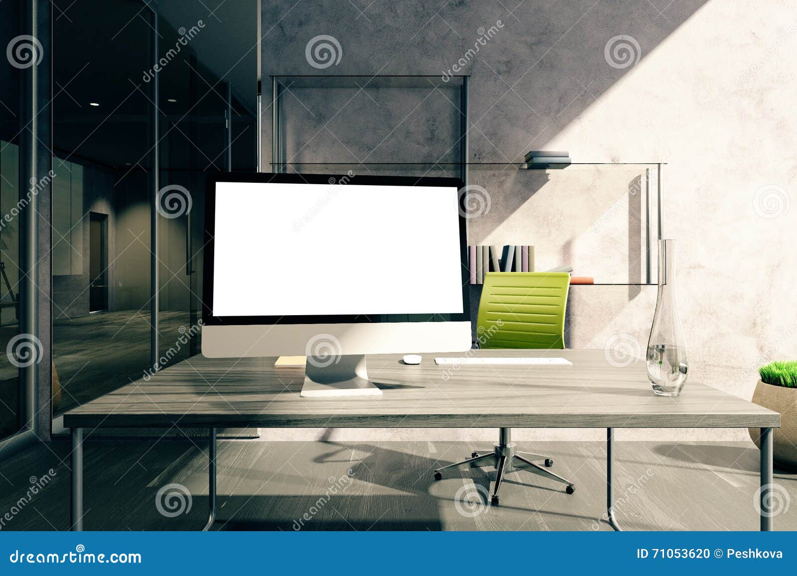 Desktop Met Het Scherm in Bureau Stock Illustratie - Illustration of ...