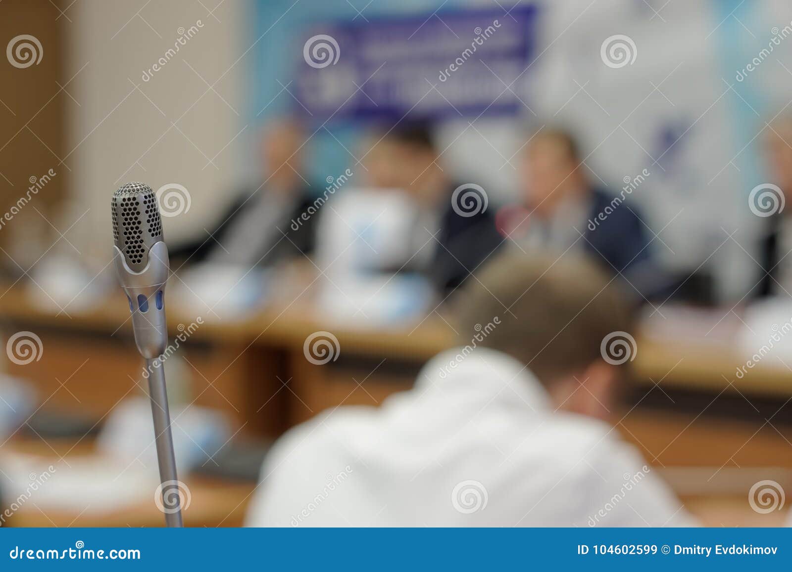 Desktop Microphone in the Auditorium Stock Image - Image of lecture ...