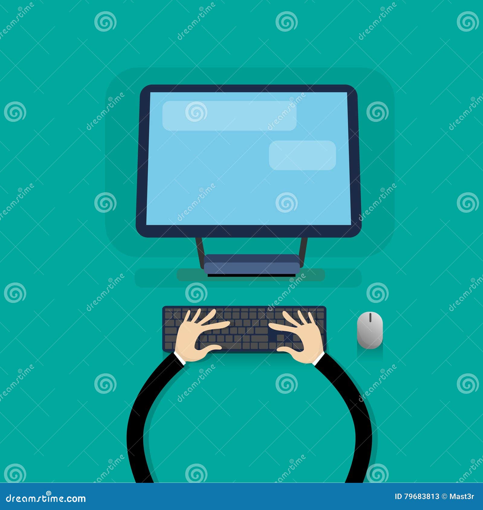 Desktop Modern Computer Workstation Hands Typing Keyboard Cartoon ...