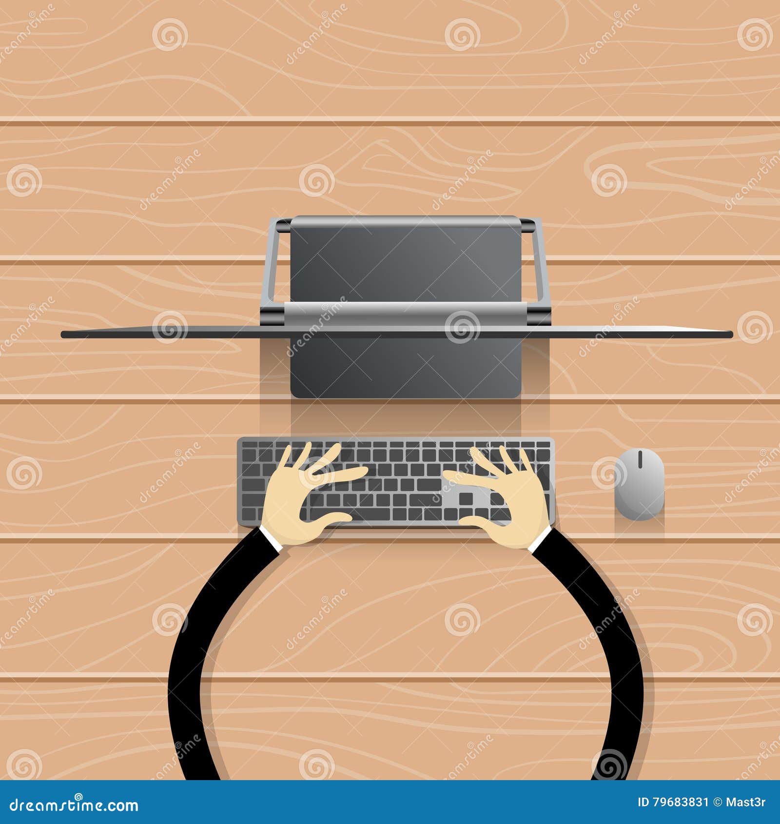 Desktop Modern Computer Workstation Hands Typing Keyboard Stock Vector ...