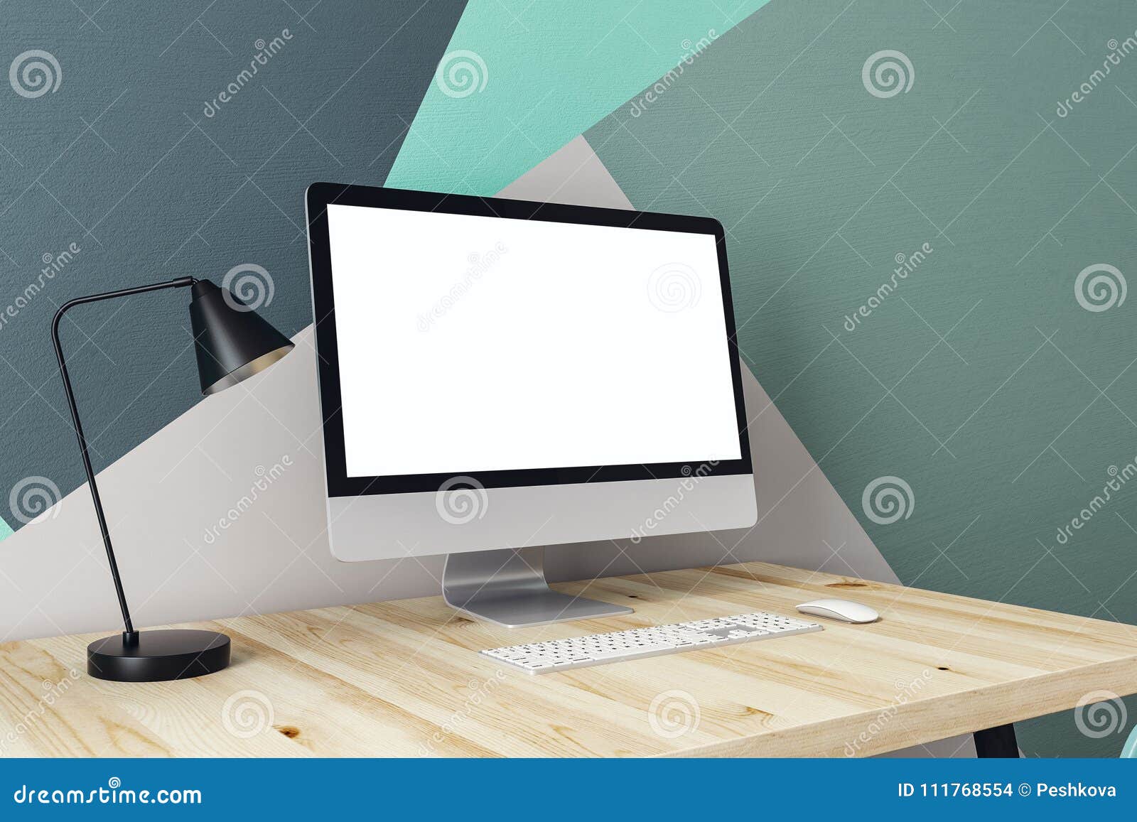 Desktop Moderno Com Computador Branco Ilustração Stock - Ilustração de ...