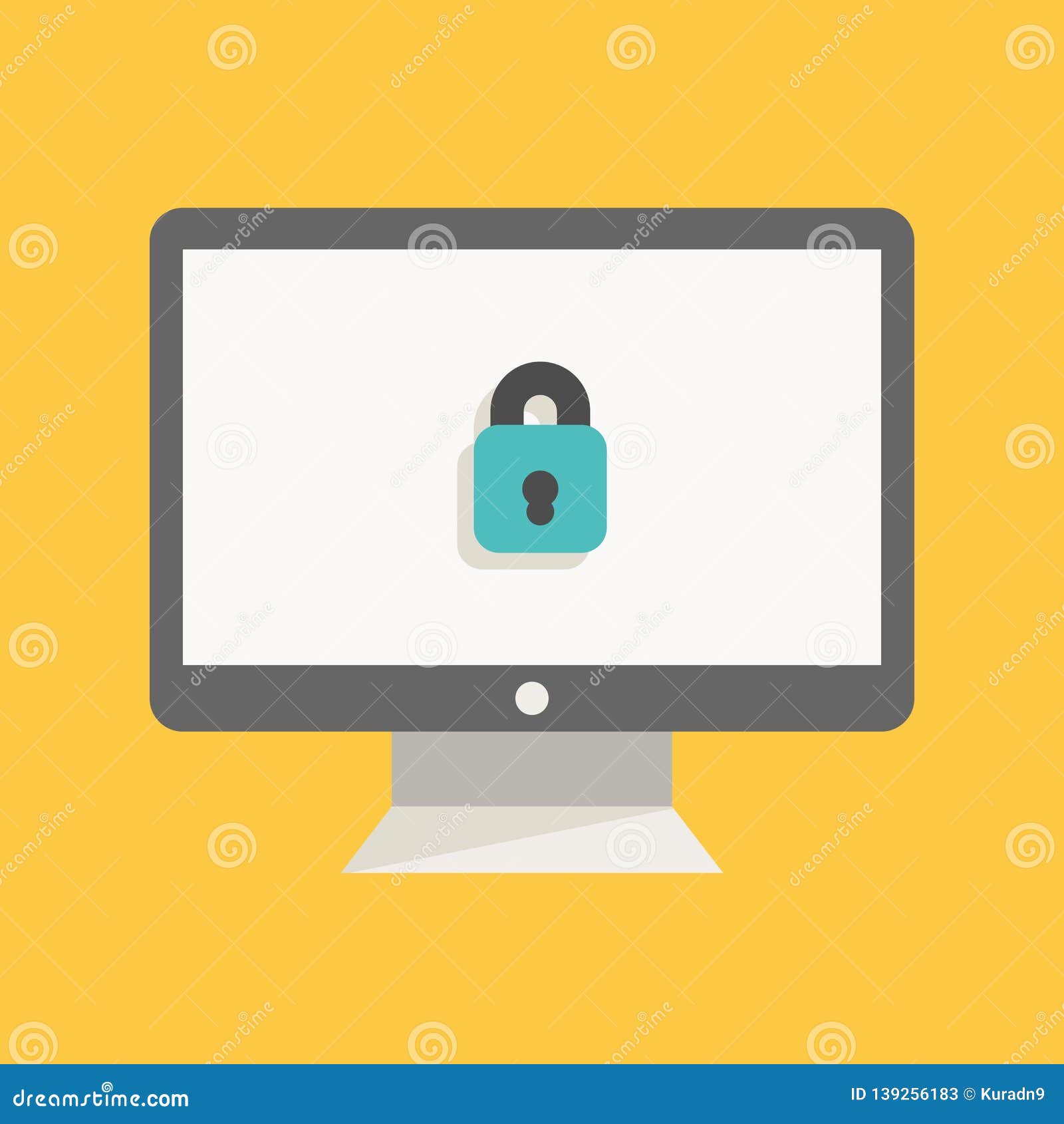 Desktop Monitor Vector Illustration with Lock Inside it. Computer ...