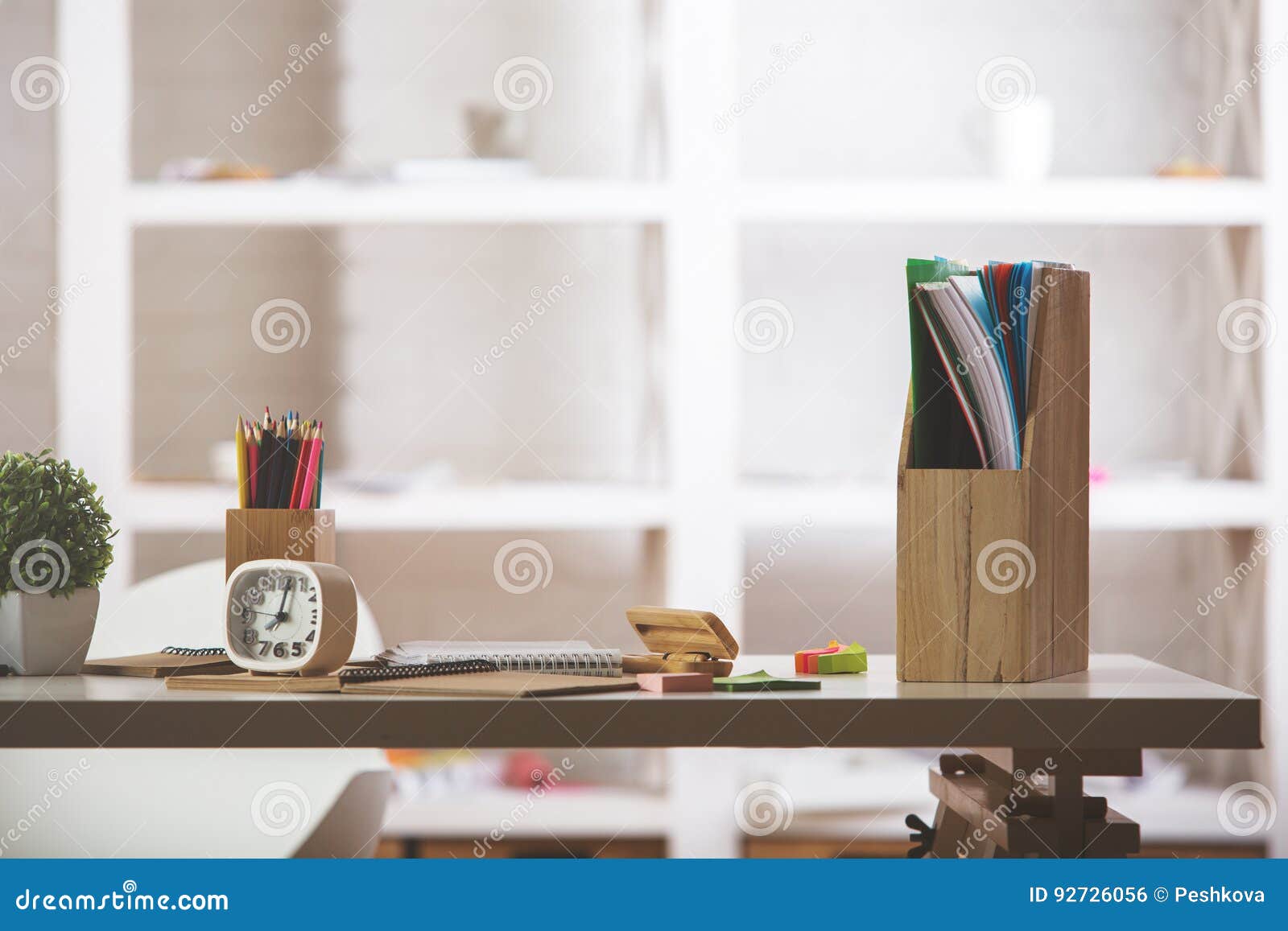 Desktop with objects stock photo. Image of items, documents - 92726056