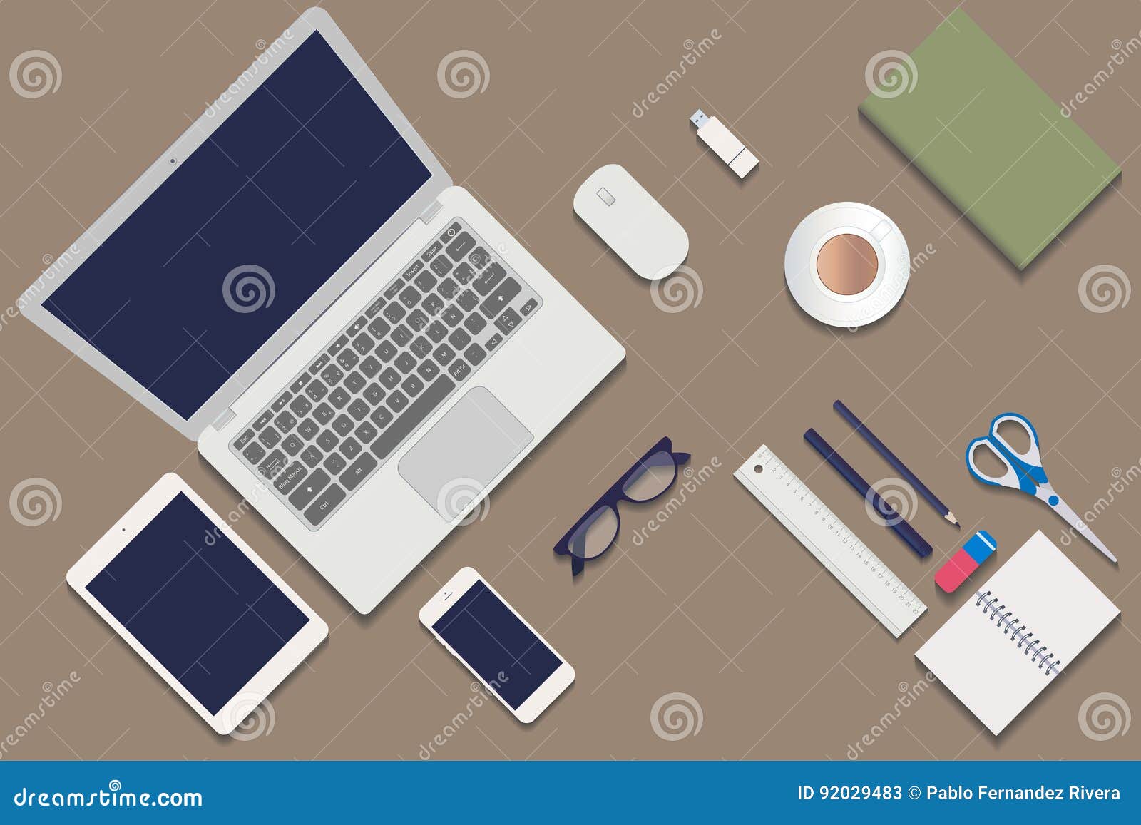 Desktop with Objects Seen from Above Stock Vector - Illustration of ...